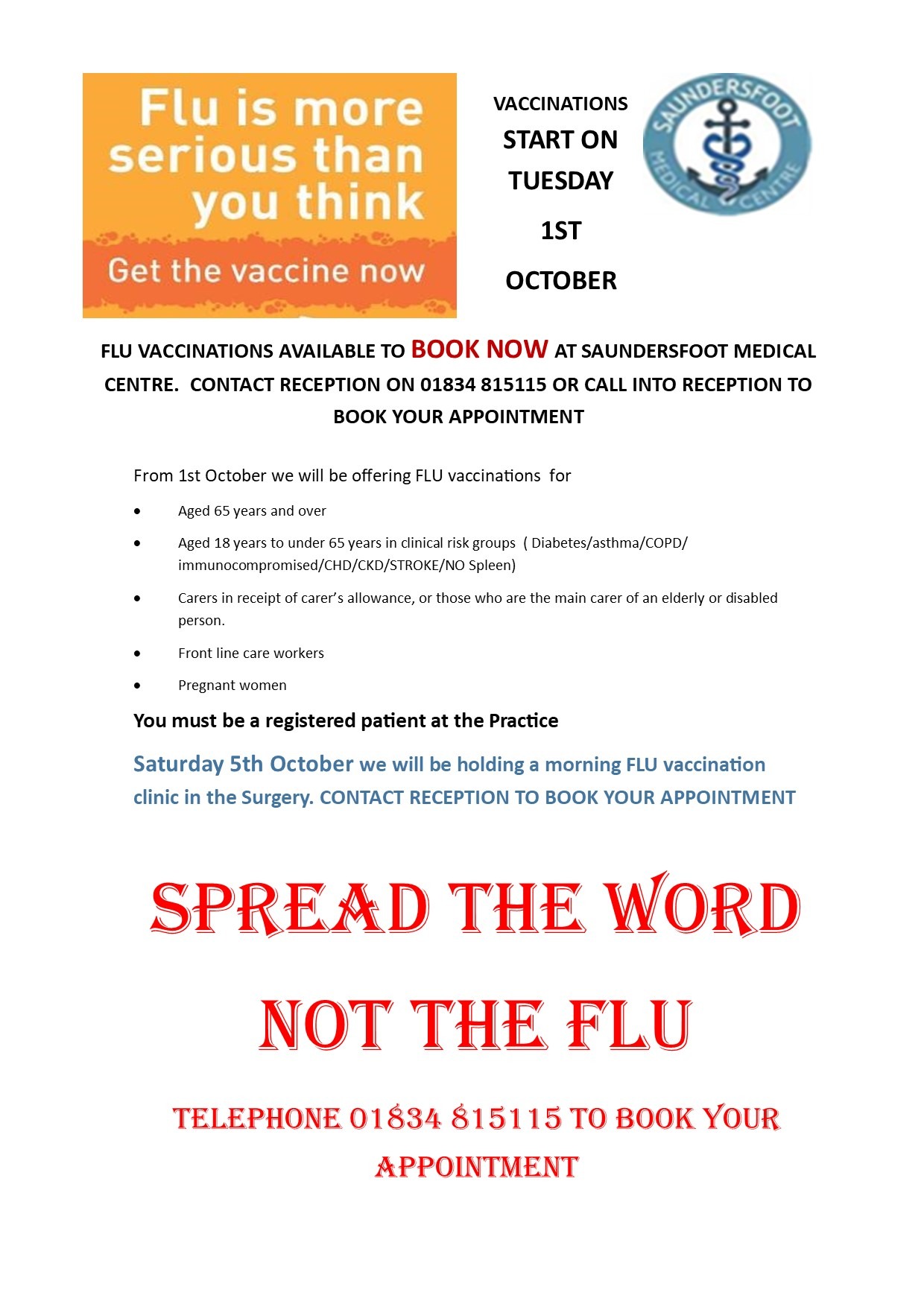 Flu Vaccinations - Saundersfoot Medical Centre